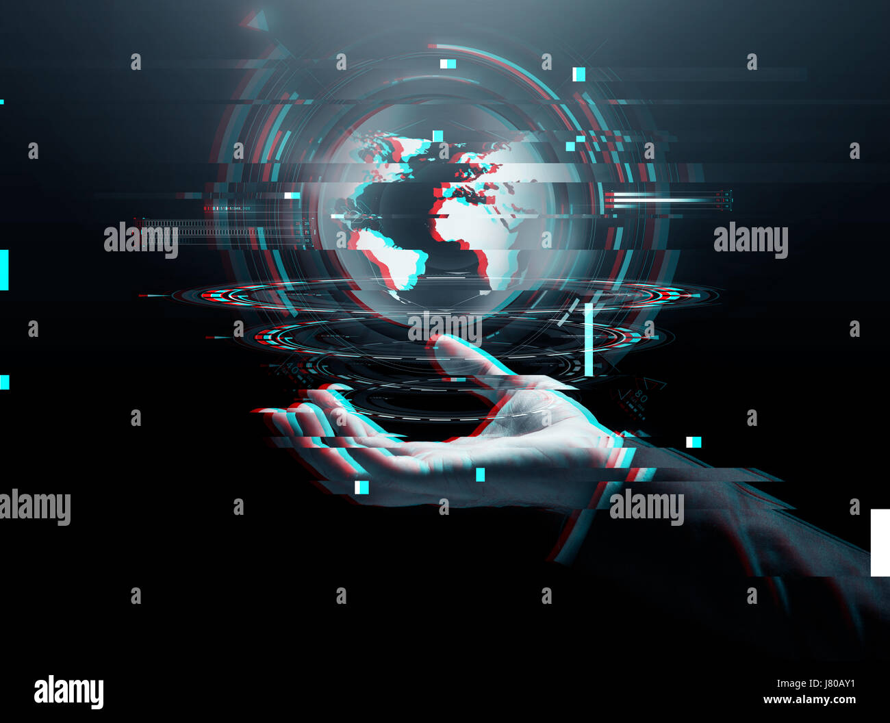 businessman hand virtual earth projection Stock Photo - Alamy