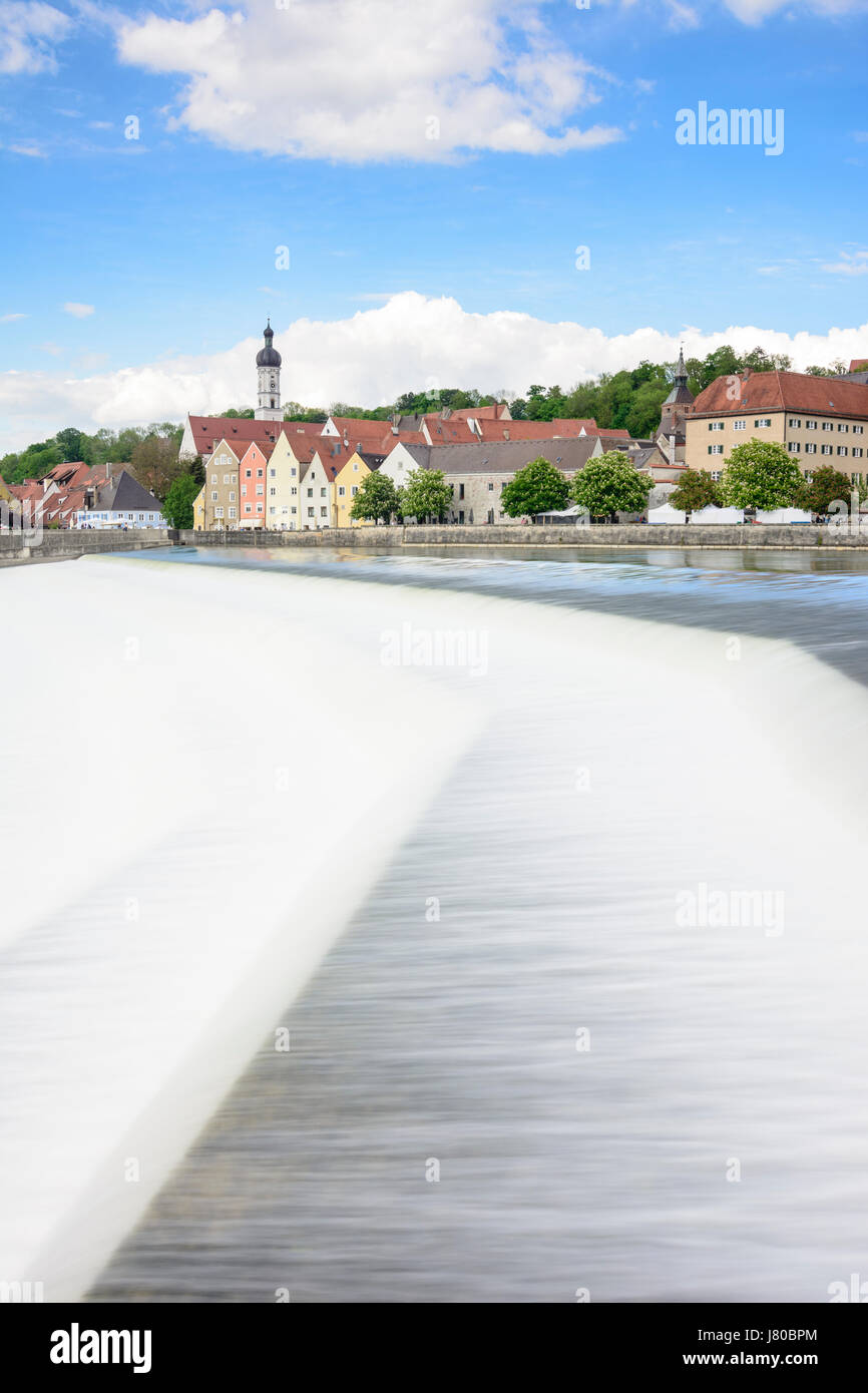 Lech weir and the historic centre of landsberg am lech hi-res stock ...