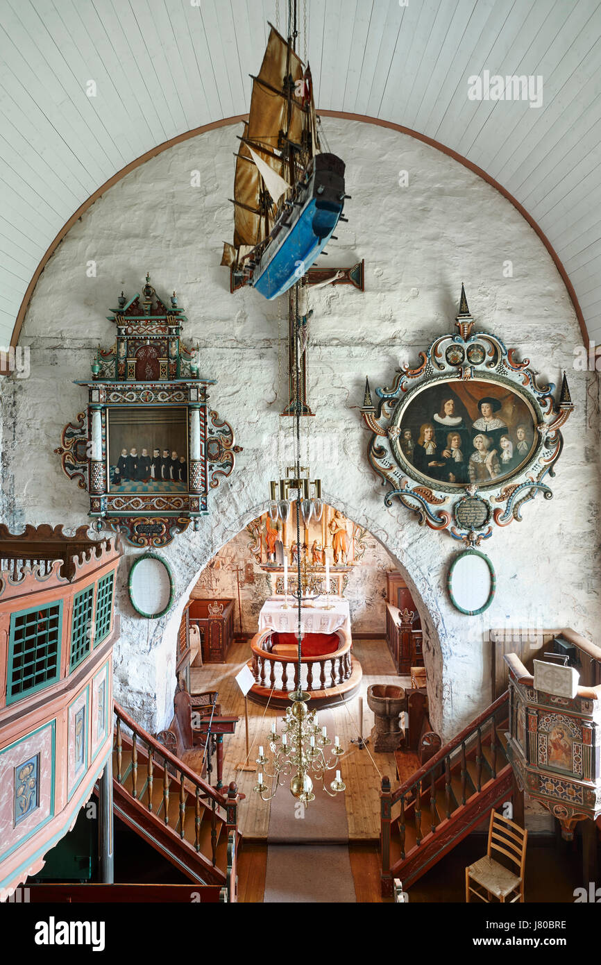 Traditional antique norwegian interior stone church. Luster. Travel ...