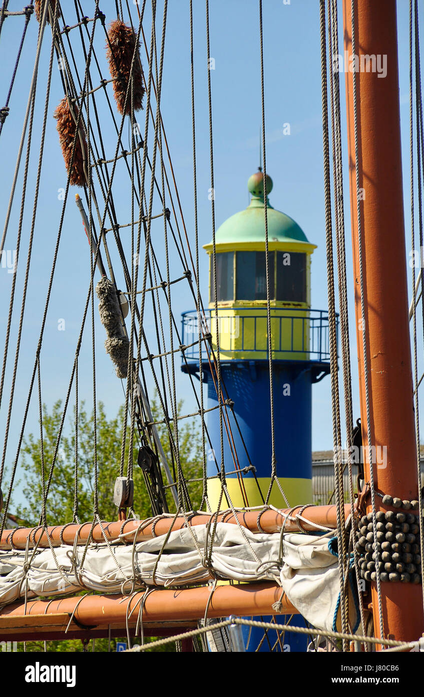 navigation striated beacon lighthouse yellow stripes stripe blue tower ...