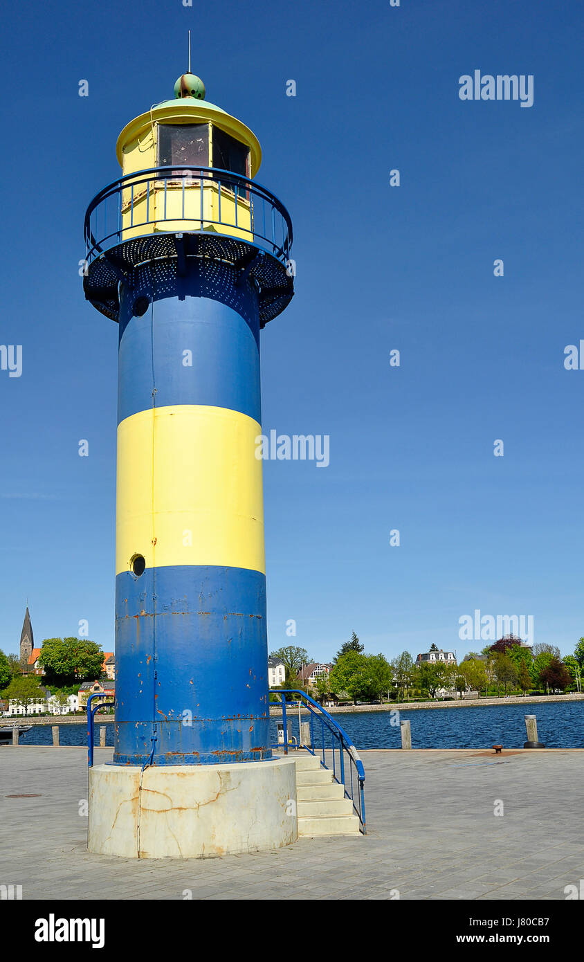 navigation striated beacon lighthouse yellow stripes stripe blue tower ...