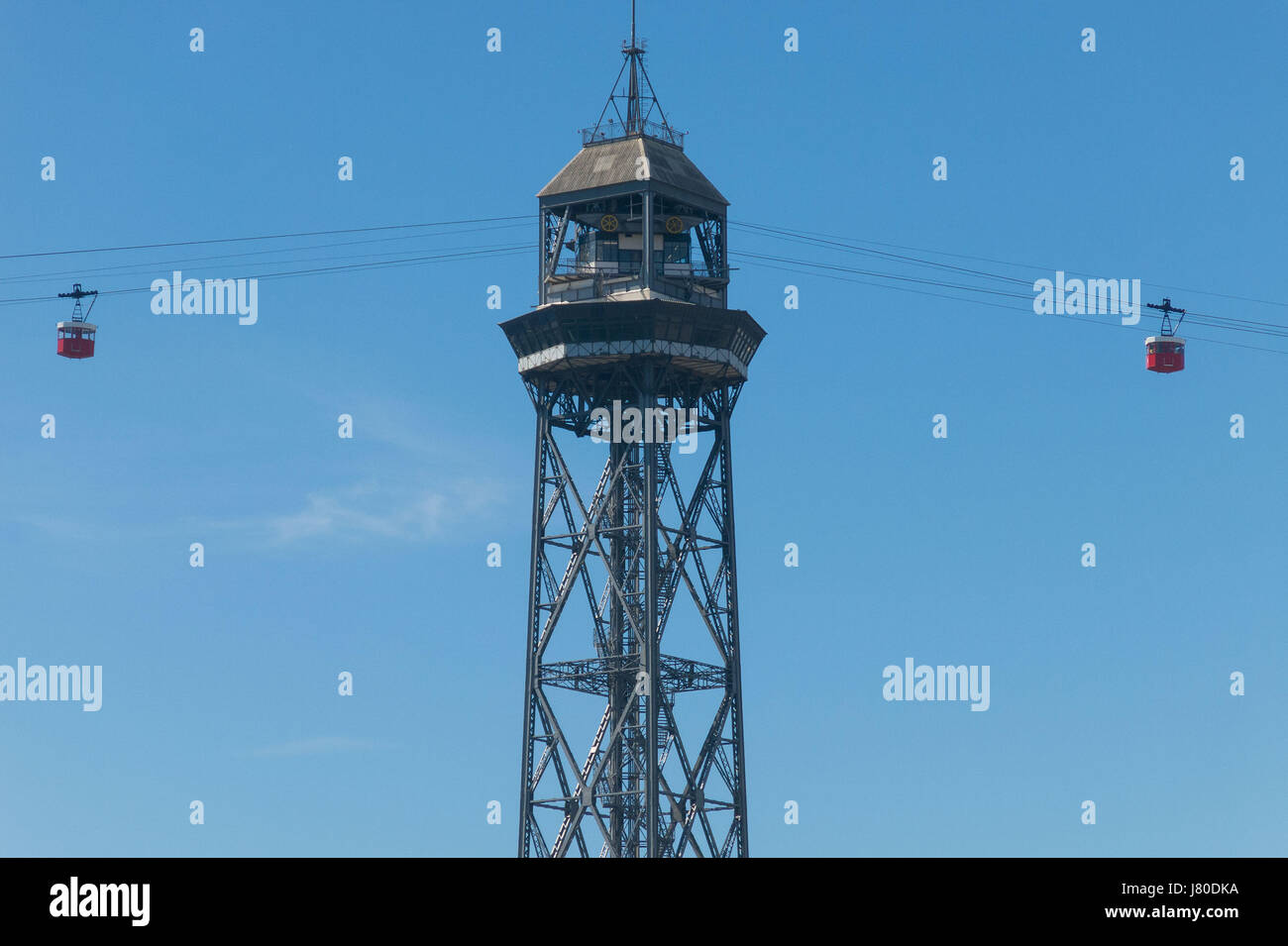 Car of the Aerial Tramway arriving at San Sebastian Tower, at the end ...