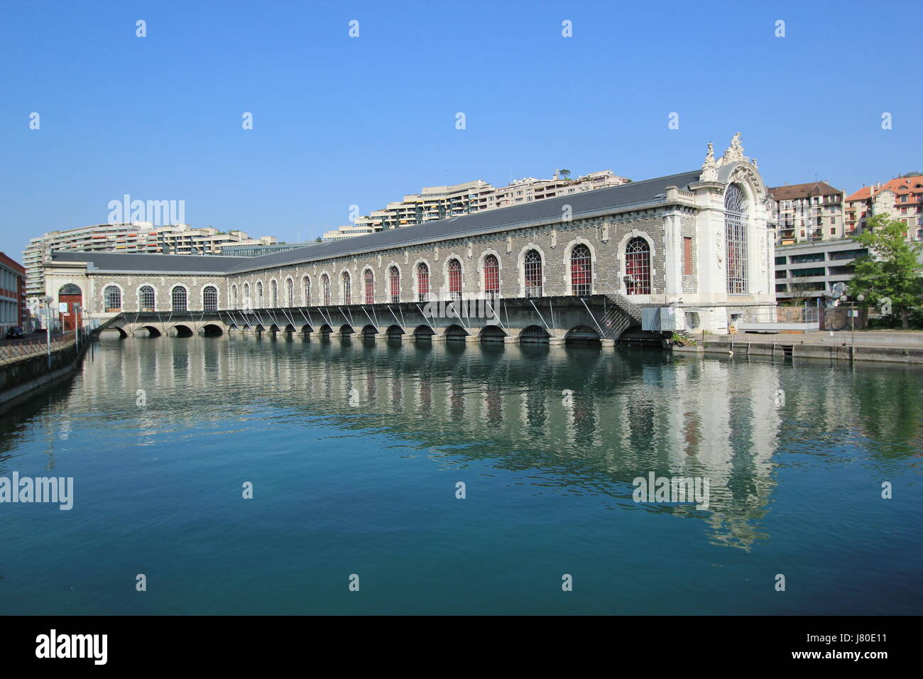 switzerland swiss landmark geneva hall city town flow reflection ...