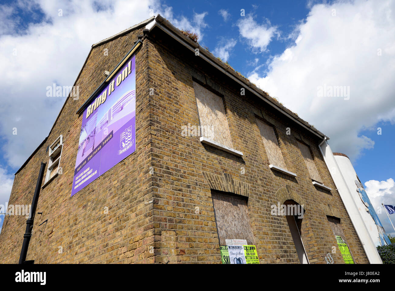 A dilapidated building next to Southend Utd's Roots Hall football ...