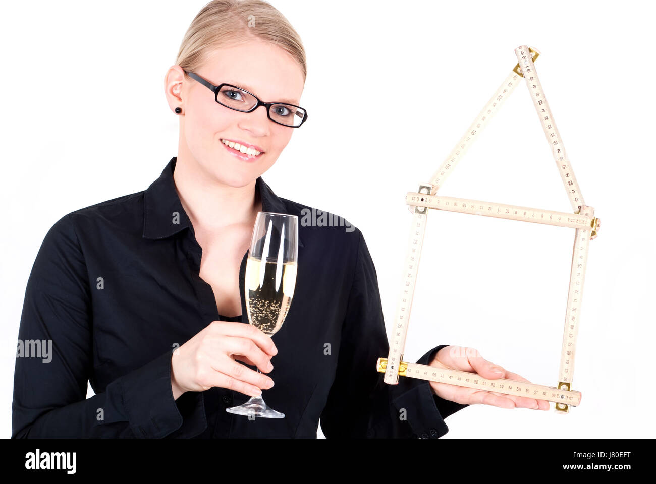 woman house building champagne sparkling wine glass removal remove move ...