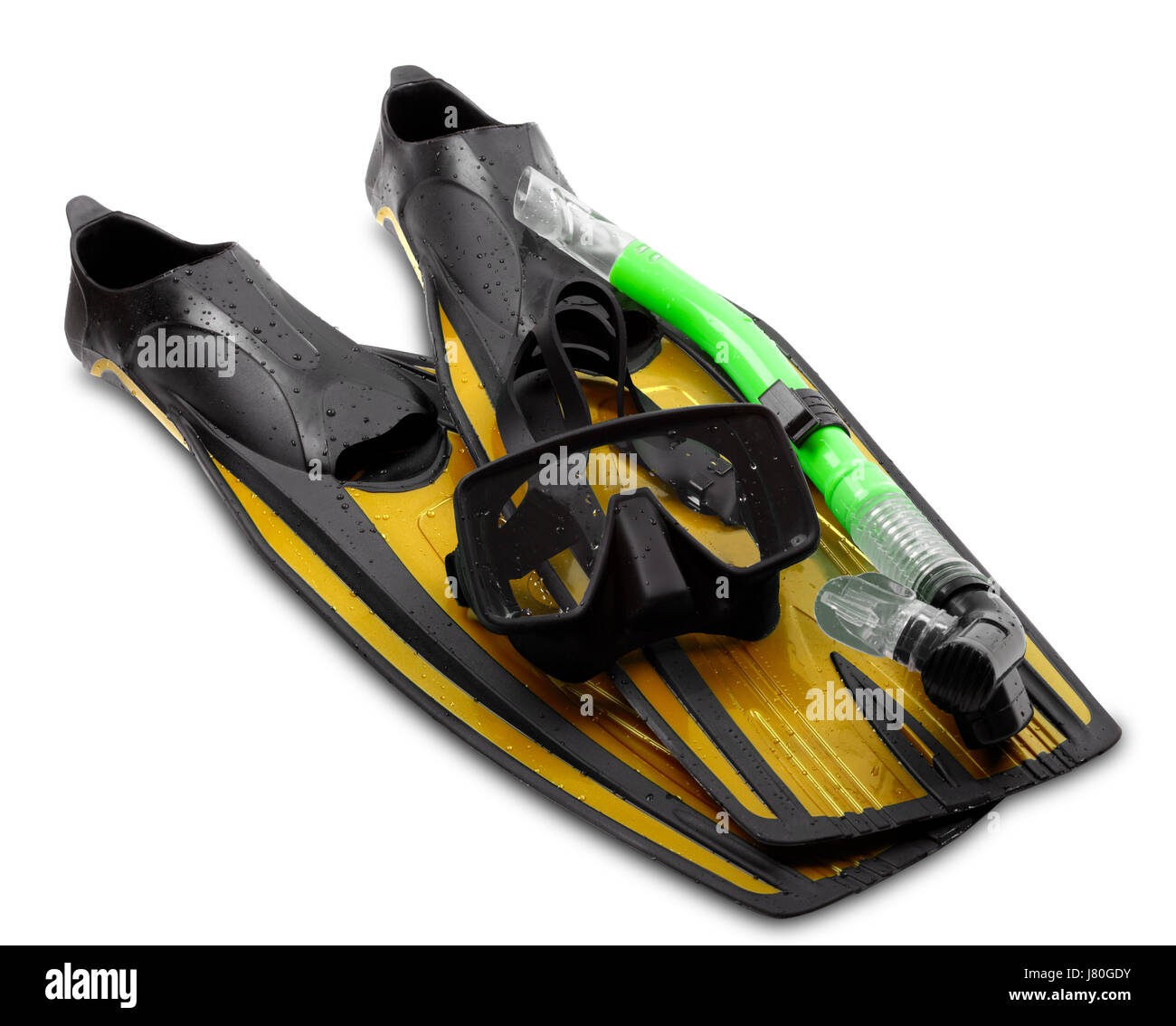 Mask, snorkel and flippers. Diving gear on white background Stock Photo ...