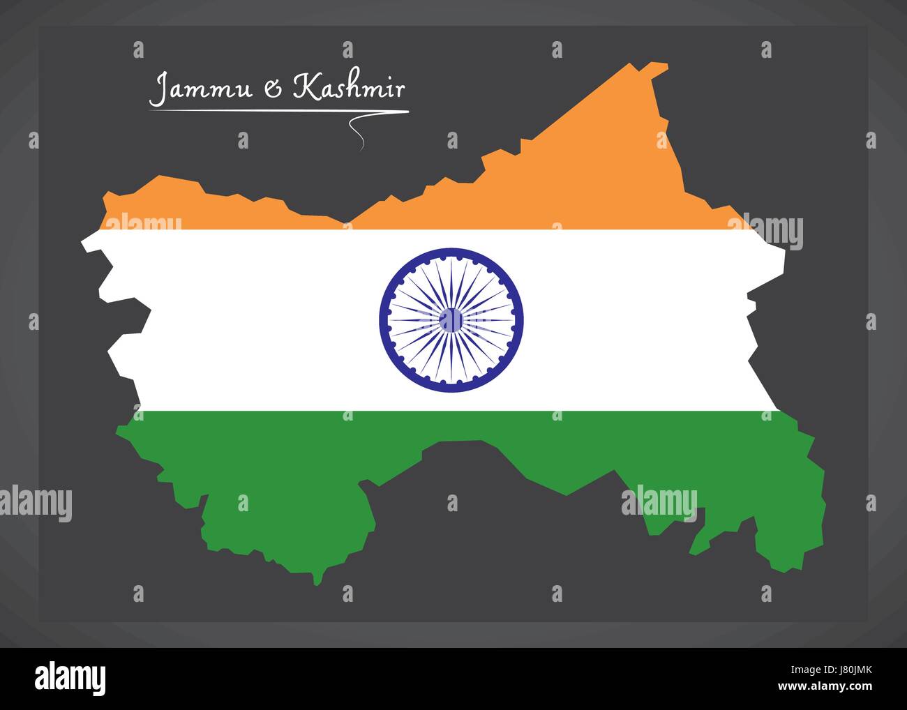 Jammu and Kashmir map with Indian national flag illustration Stock ...