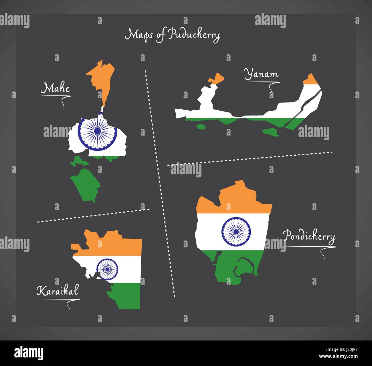Puducherry detailed maps map with Indian national flag illustration ...