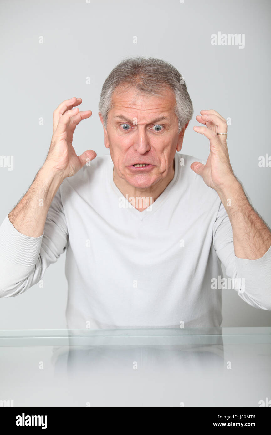 closeup portrait blank european caucasian studio adult horror rage ...