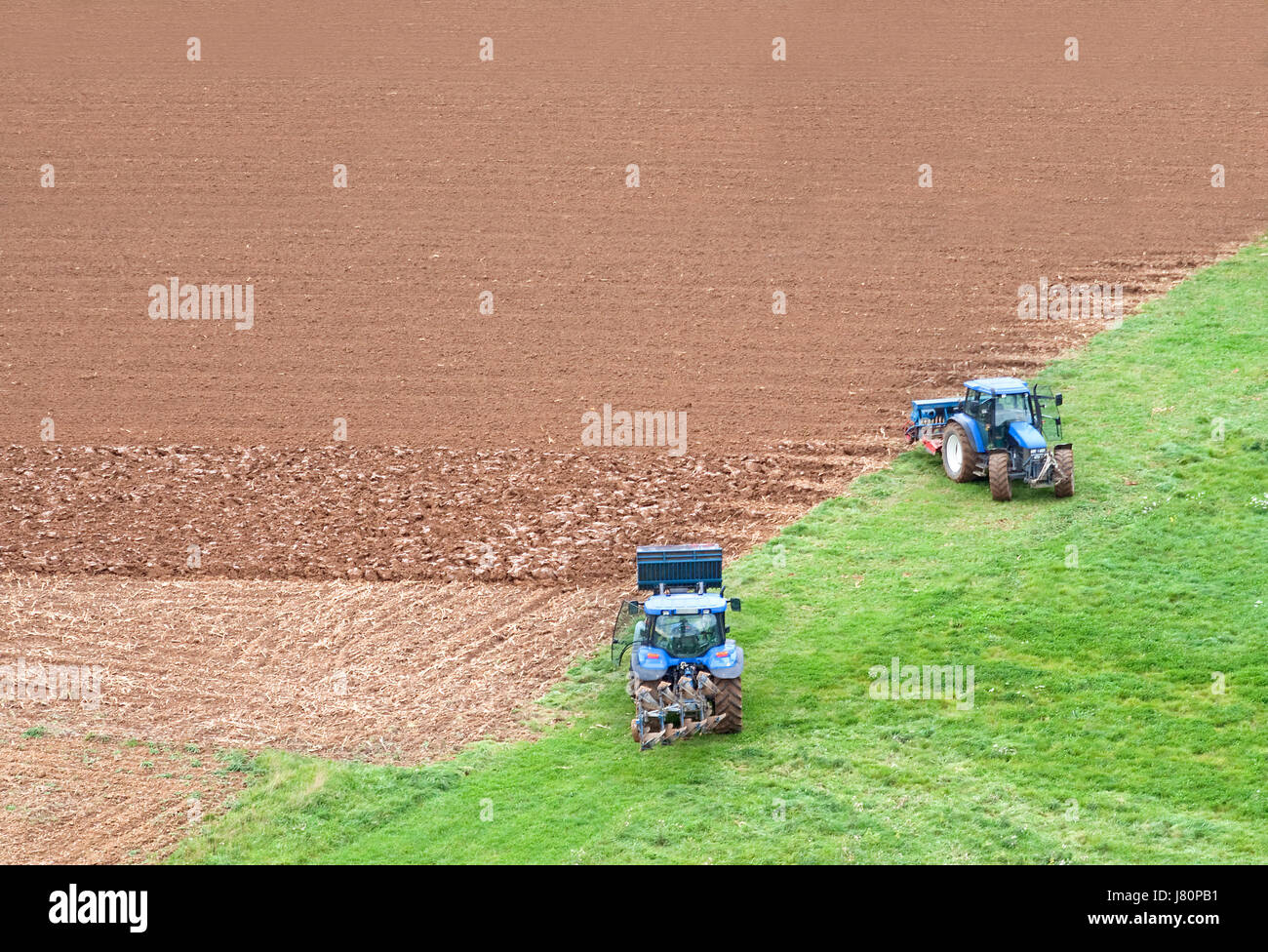 aerial perspective agriculture farming farmer tractor field work Stock ...