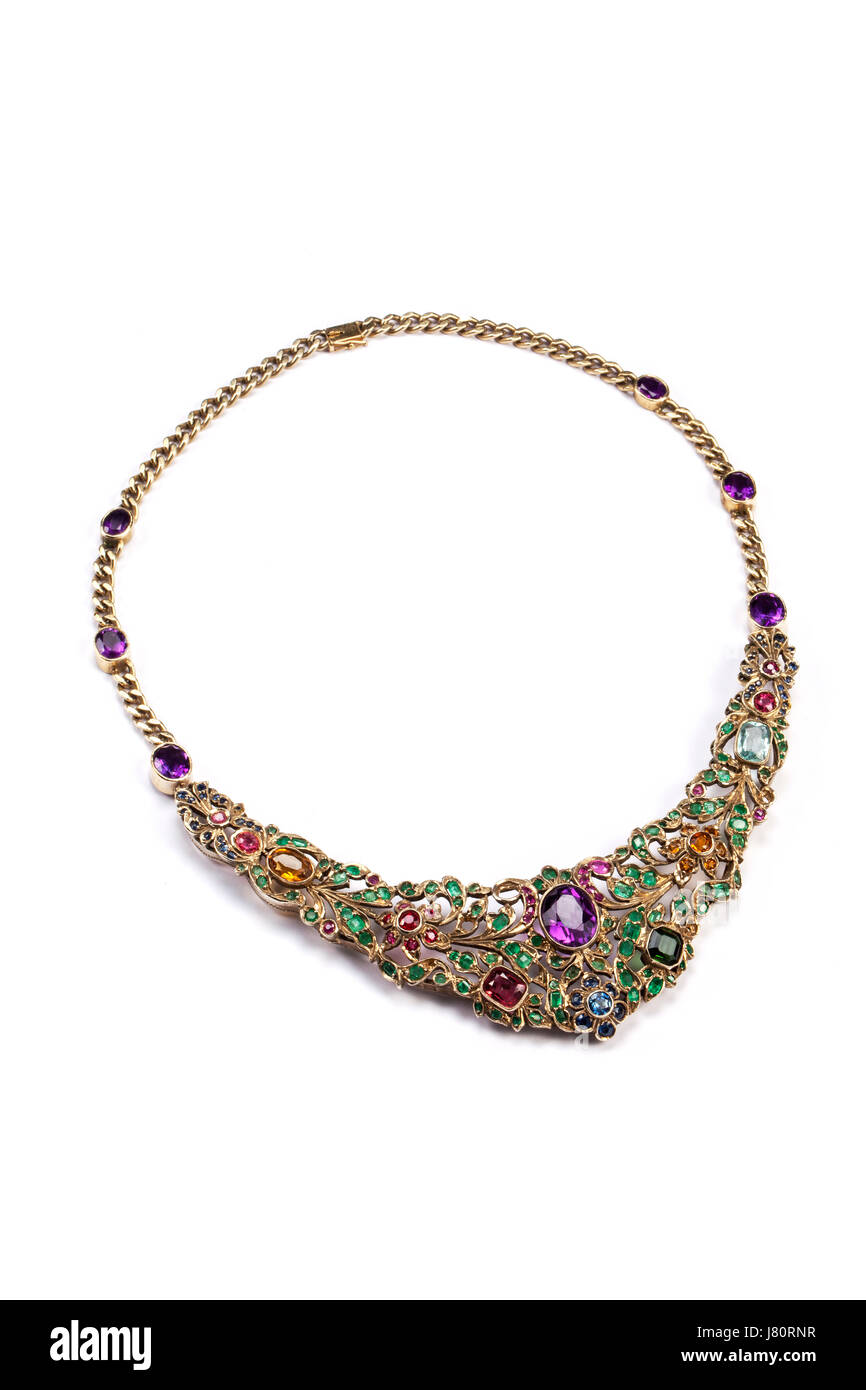 Indian gem set and silver colarette necklace Stock Photo - Alamy