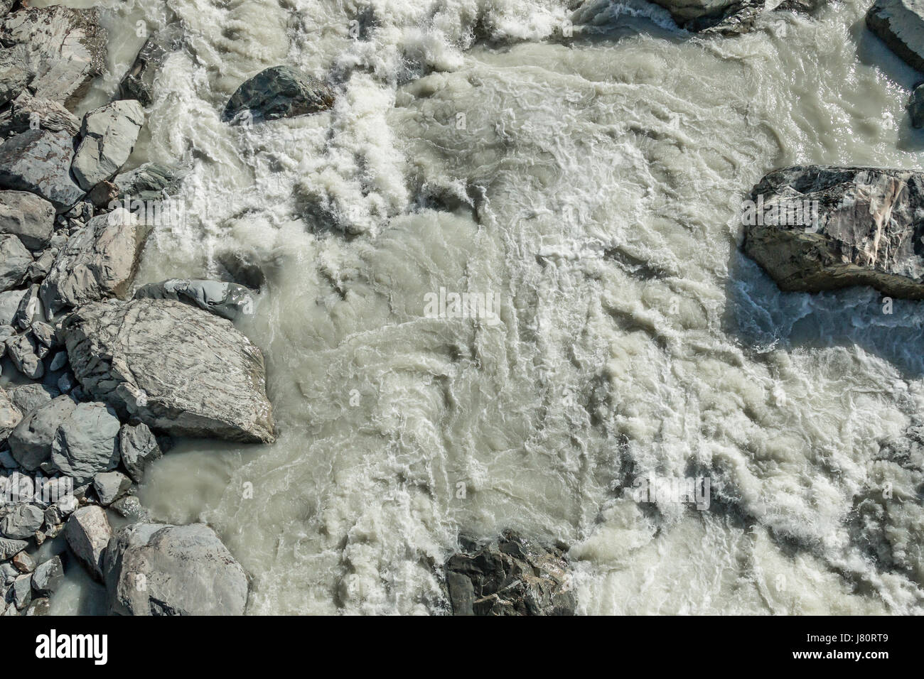 Raging water in a river in Mount Cook National Park, on New Zealand's ...