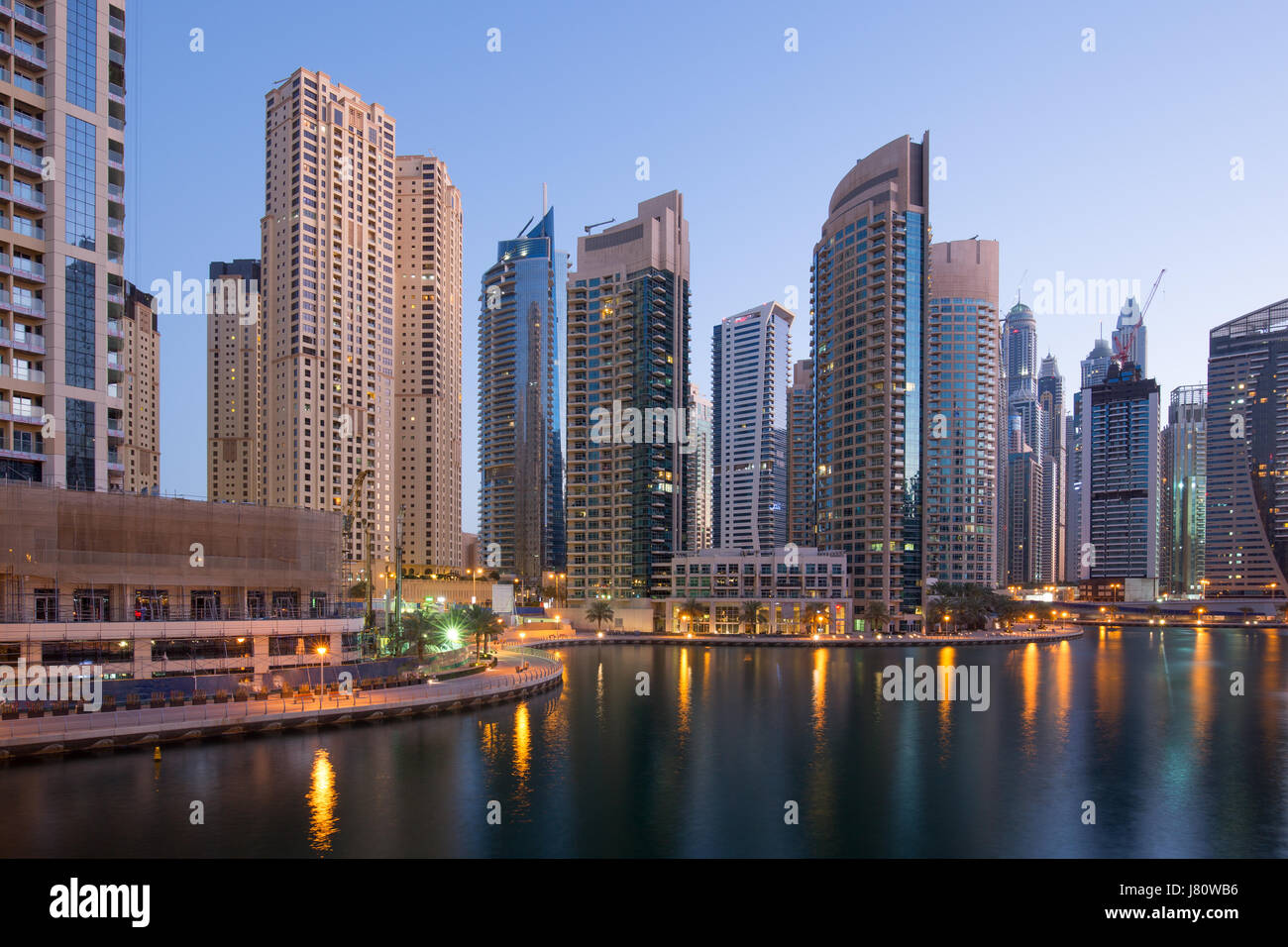 Dubai Marina skyscraper skyscrapers twilight night blue hour city UAE ...