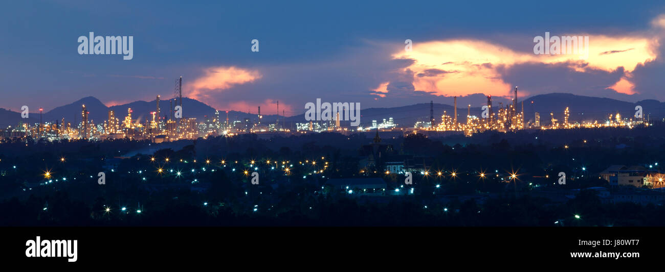 top view of Map Ta Phut industrial estate in Rayong Thailand on dusky ...