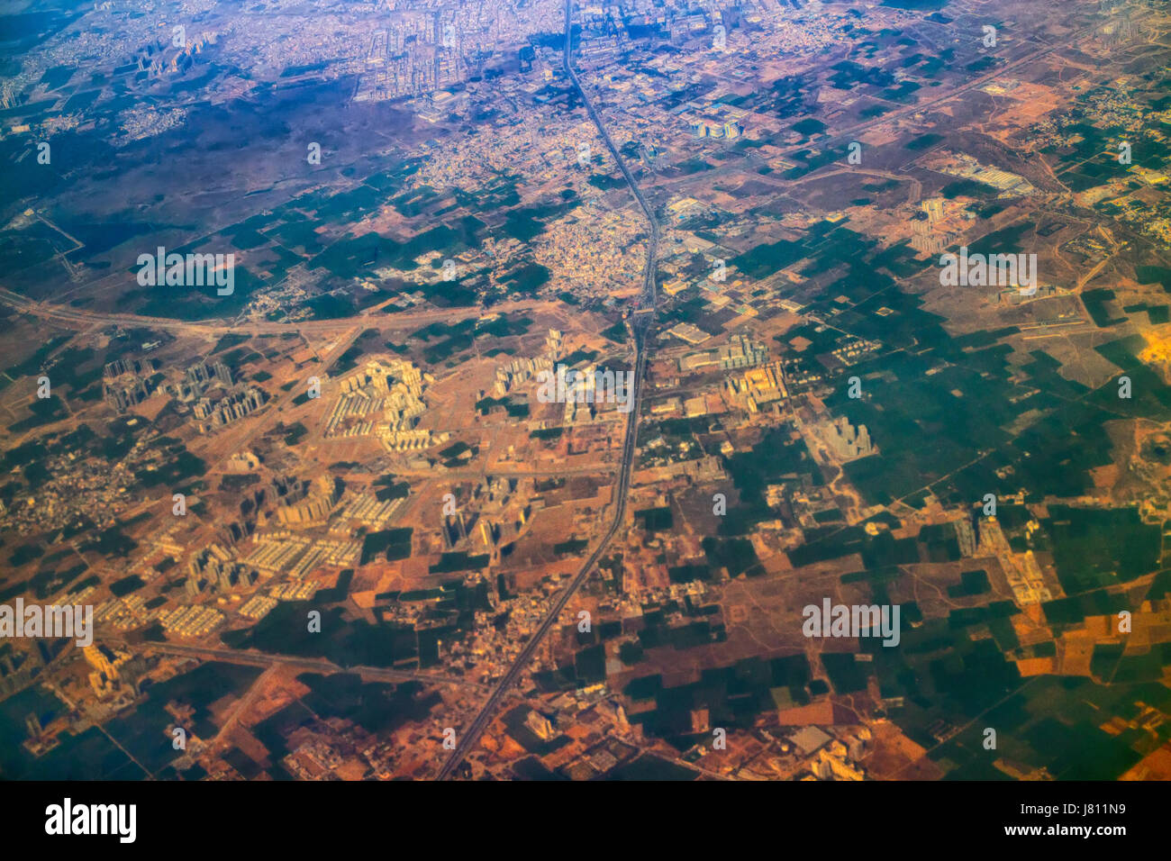 cities and fields km altitude in Indian territory Stock Photo - Alamy