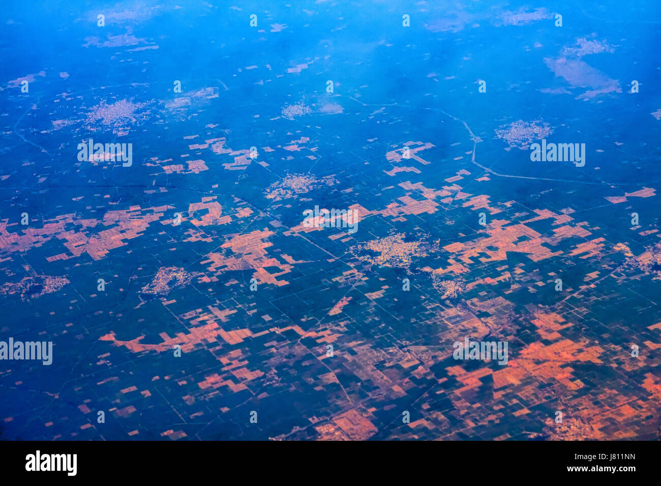 cities and fields km altitude in Indian territory Stock Photo - Alamy