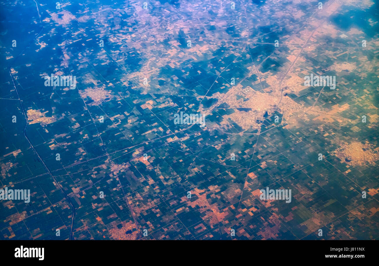 cities and fields km altitude in Indian territory Stock Photo - Alamy