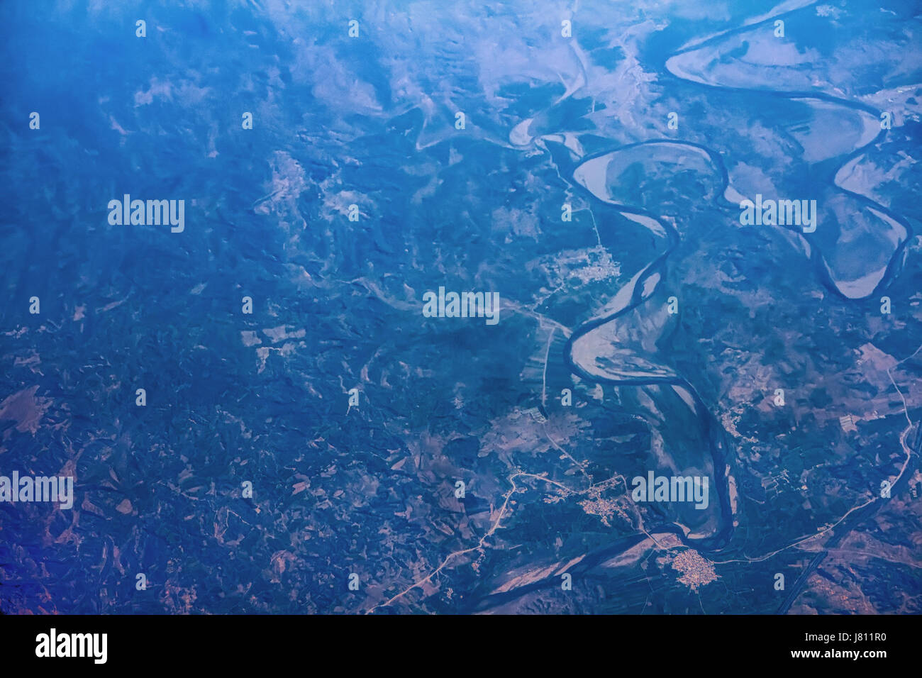 cities and fields km altitude in Indian territory Stock Photo - Alamy