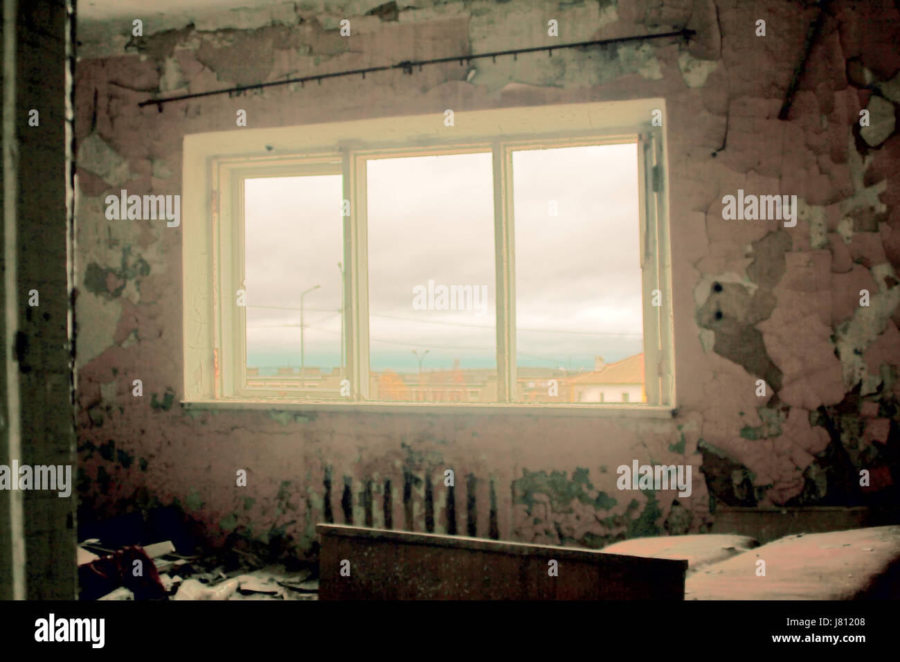 sad old abandoned dilapidated house. room stress and fear Stock Photo ...