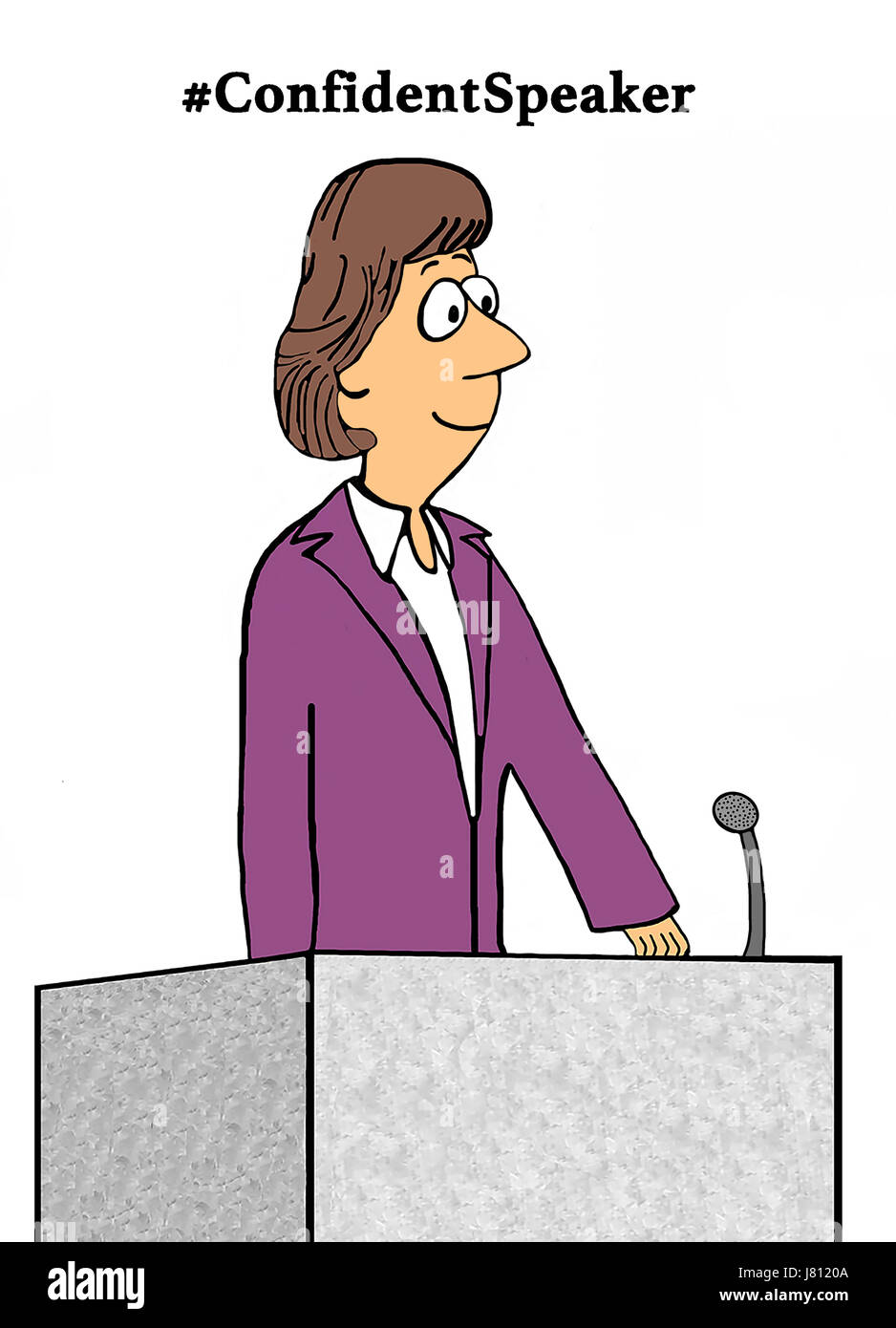 Business cartoon illustration of a smiling, '#ConfidentSpeaker' Stock ...
