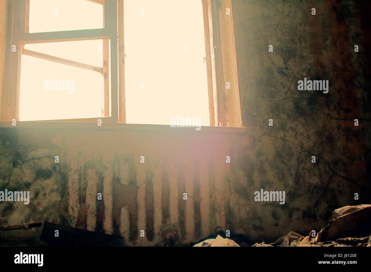 sad old abandoned dilapidated house. room stress and fear Stock Photo ...