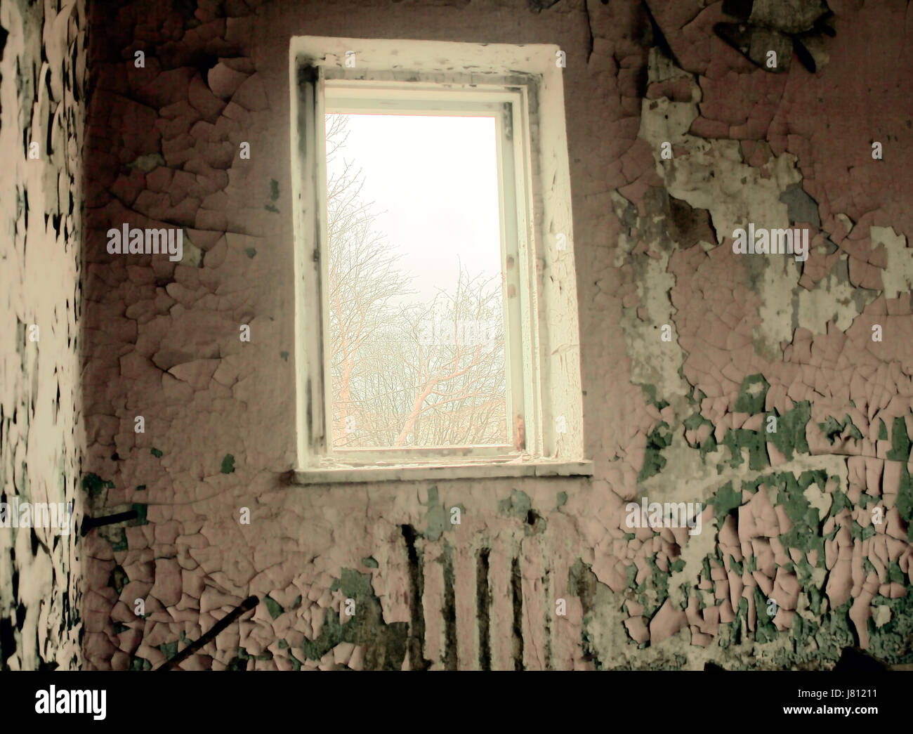 sad old abandoned dilapidated house. room stress and fear Stock Photo ...