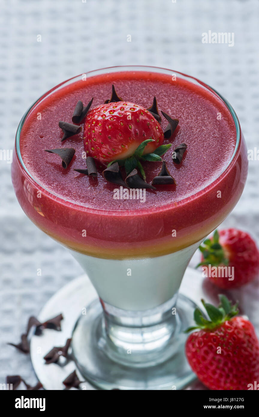 Strawberry and mango panna cotta - traditional Italian dessert Stock ...