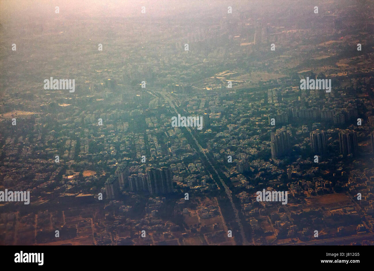 Journey by air. A view of city from plane. City Of India (North of ...