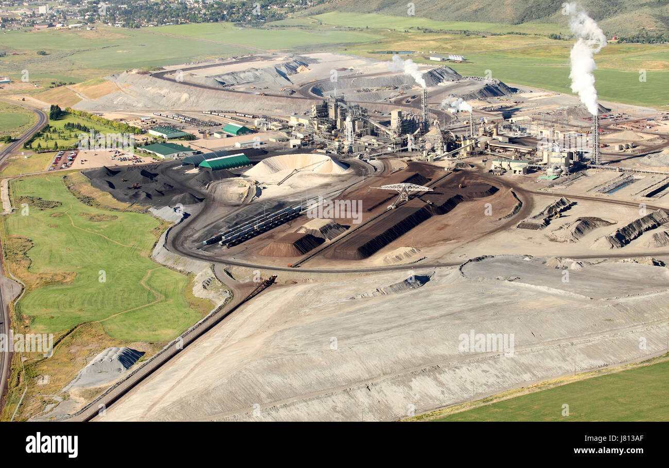 An aerial view of a phosphate processing facility where agricultural ...