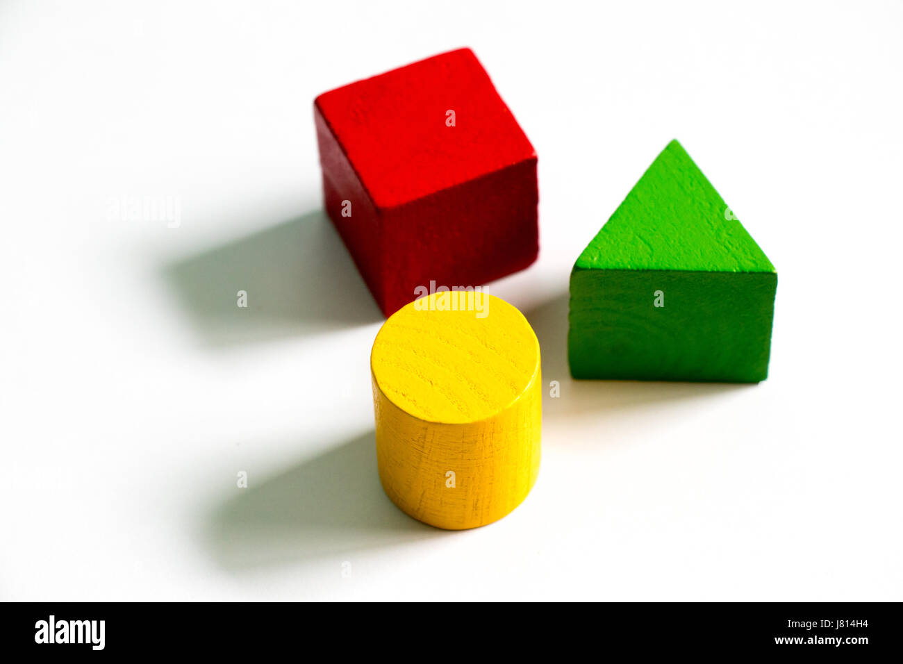 Set of colorful wooden shape toy (Square, triangle, round) on white ...