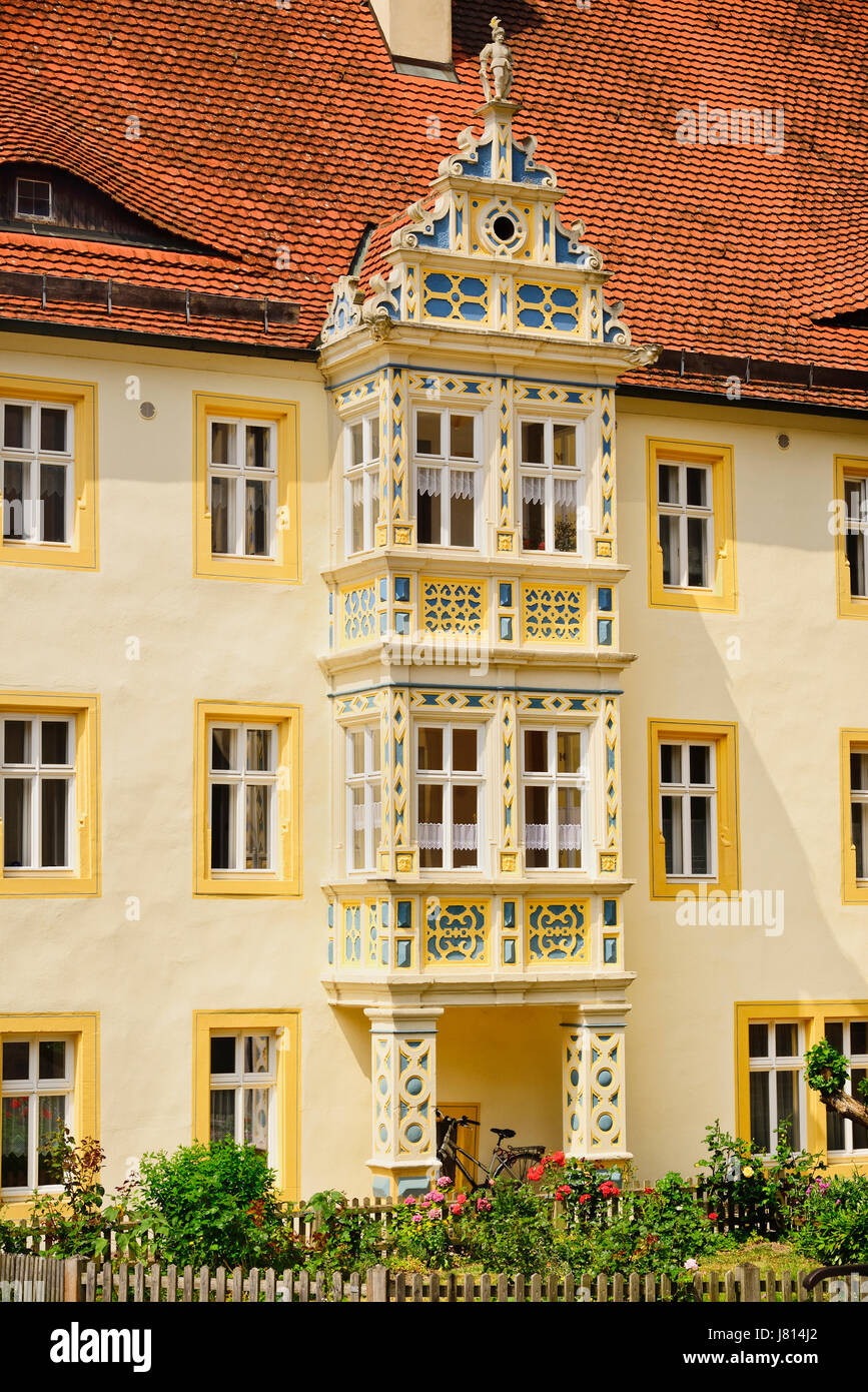 Germany, Bavaria, Rothenburg ob der Tauber, Facade of a building near ...