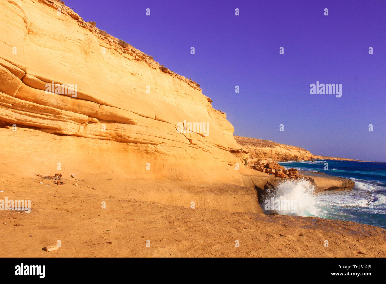 Seashore Waves and Mountain under the Sunshine in Matrouh, Egypt / View ...