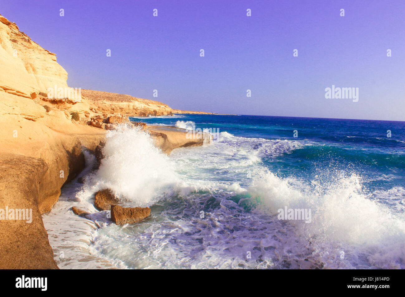 Seashore Waves and Mountain under the Sunshine in Matrouh, Egypt / View ...