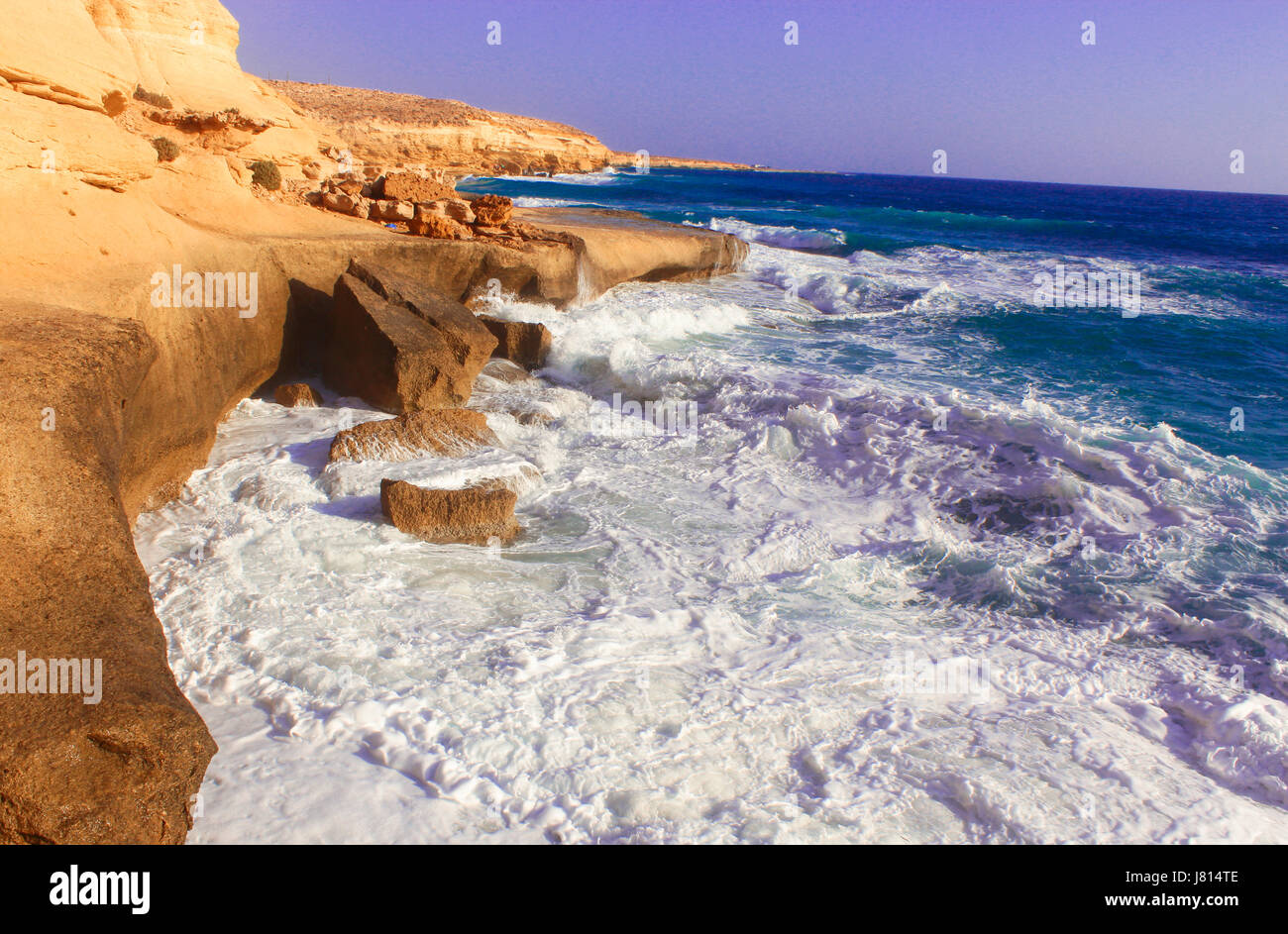 Seashore Waves and Mountain under the Sunshine in Matrouh, Egypt / View ...