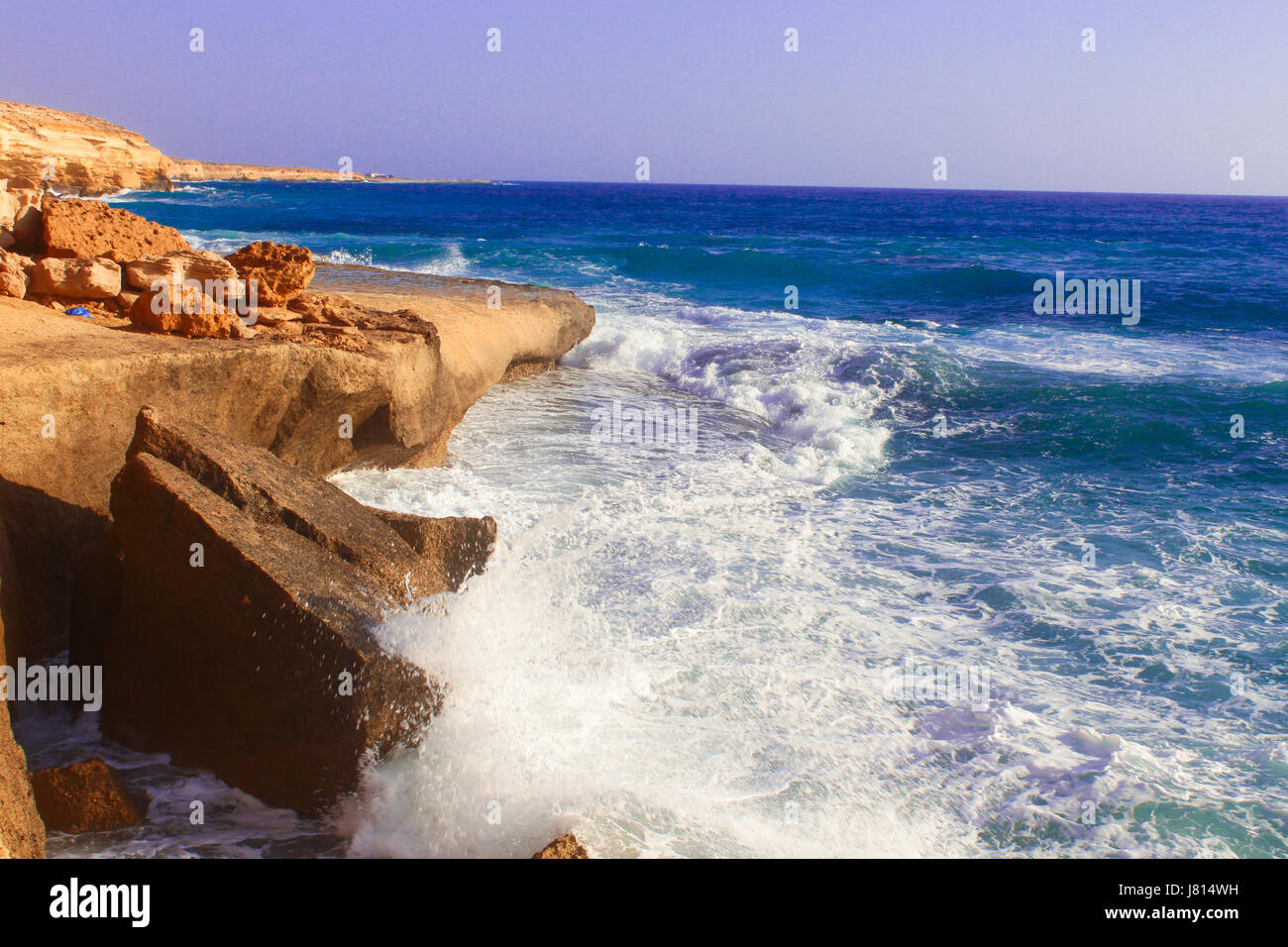 Seashore Waves and Mountain under the Sunshine in Matrouh, Egypt / View ...