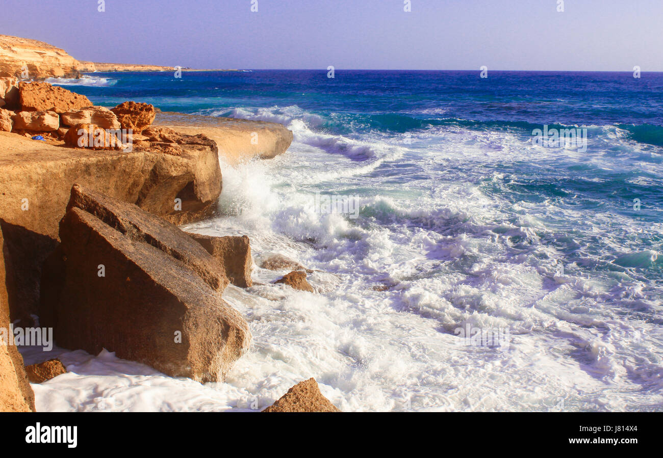 Seashore Waves and Mountain under the Sunshine in Matrouh, Egypt / View ...