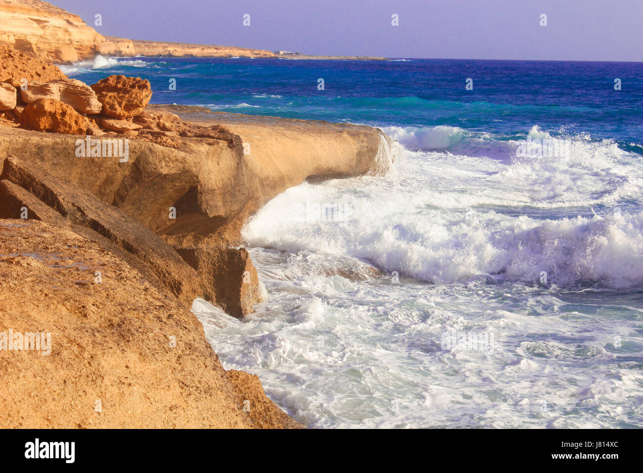 Seashore Waves and Mountain under the Sunshine in Matrouh, Egypt / View ...