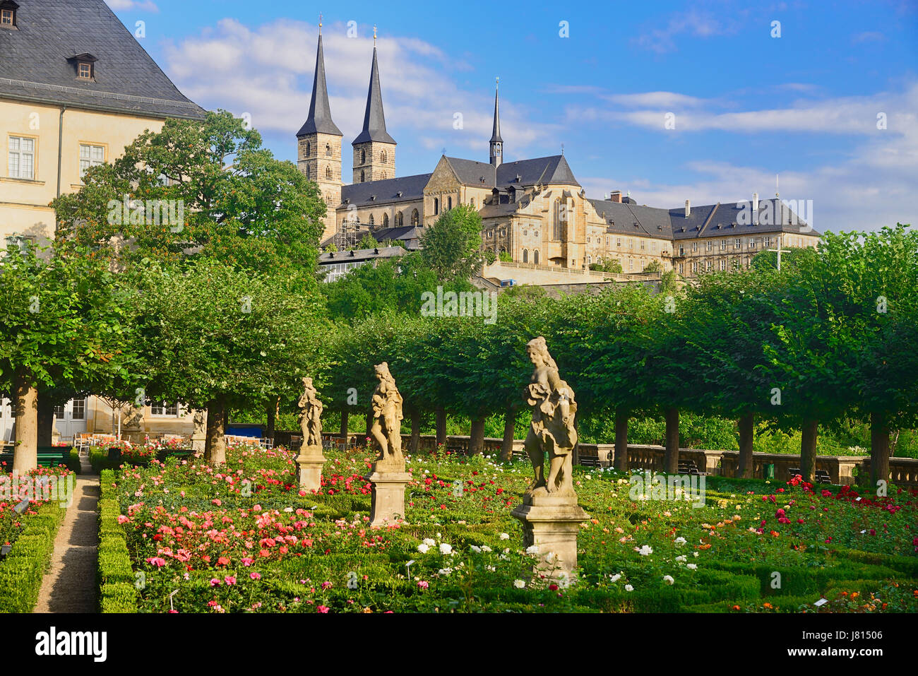Germany, Bavaria, Bamberg, Neue Residenz, the Rose Garden with ...