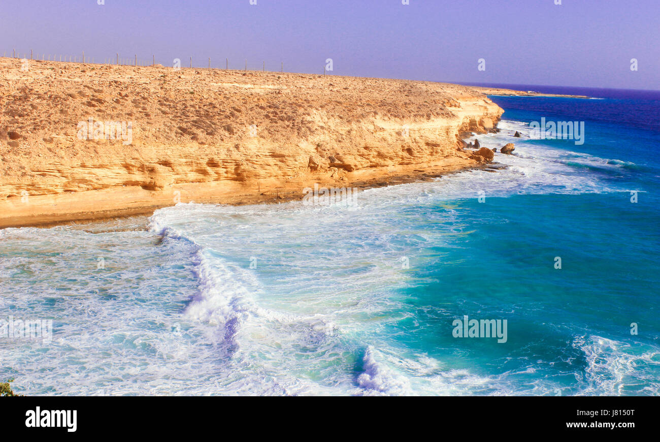 Seashore Waves and Mountain under the Sunshine in Matrouh, Egypt / View ...