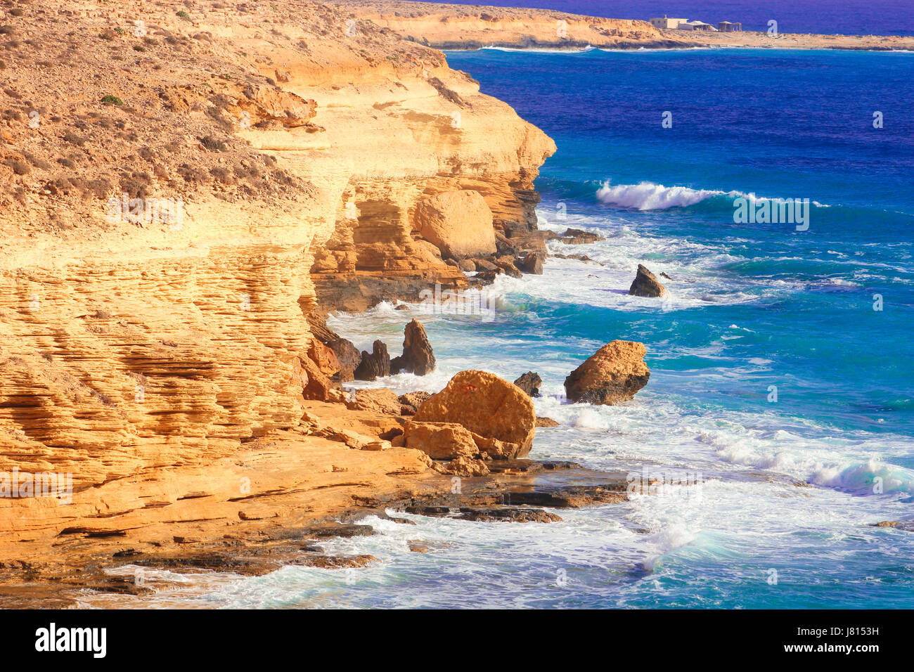 Seashore Waves and Mountain under the Sunshine in Matrouh, Egypt / View ...