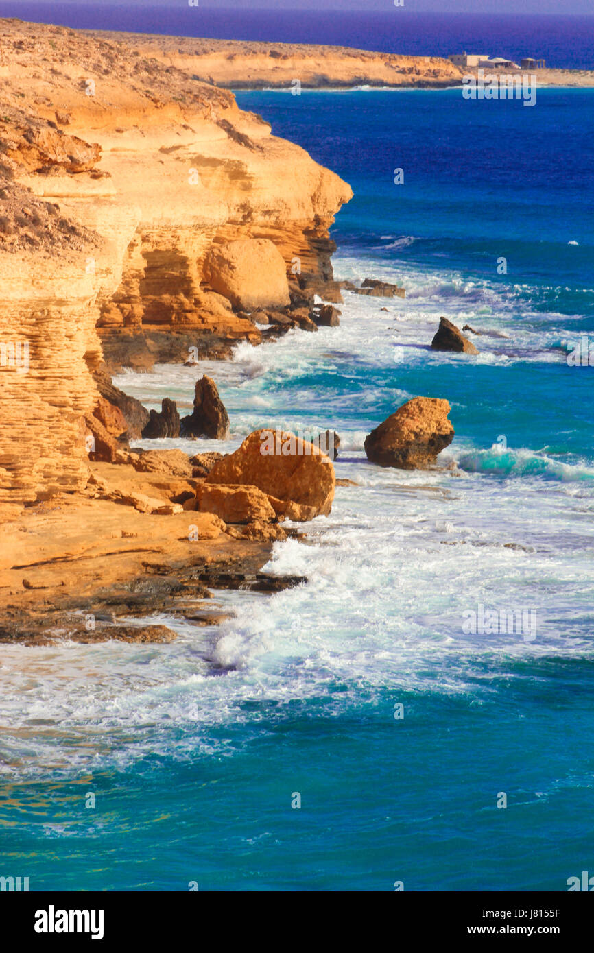 Seashore Waves and Mountain under the Sunshine in Matrouh, Egypt / View ...