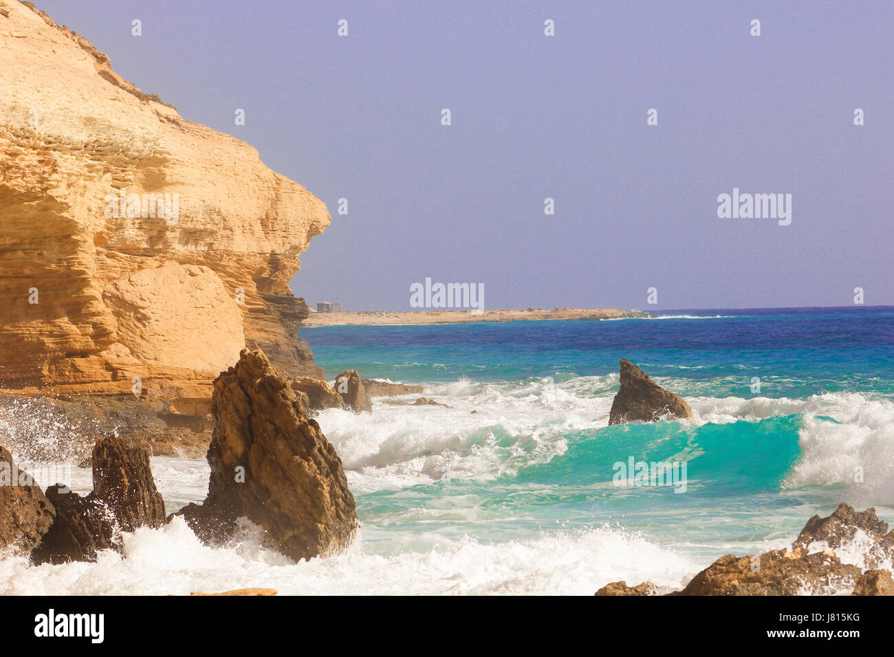 Seashore Waves and Mountain under the Sunshine in Matrouh, Egypt / View ...