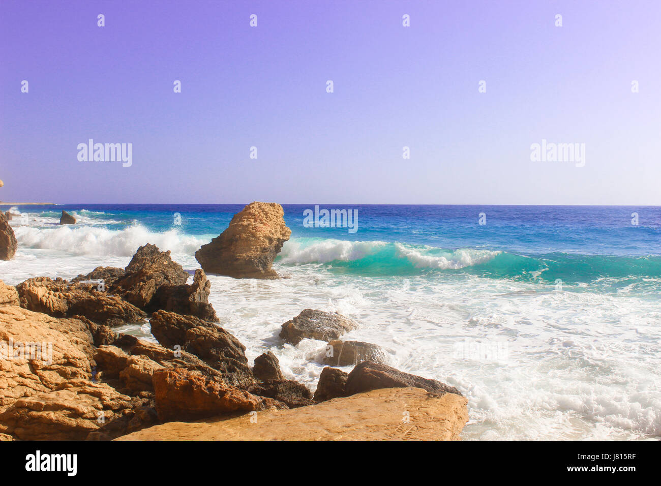 Seashore Waves and Mountain under the Sunshine in Matrouh, Egypt / View ...