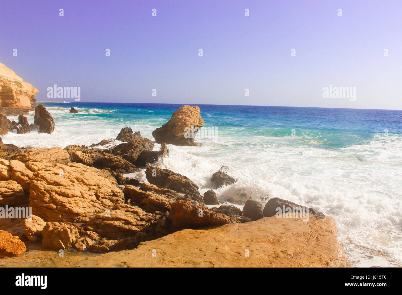 Seashore Waves and Mountain under the Sunshine in Matrouh, Egypt / View ...