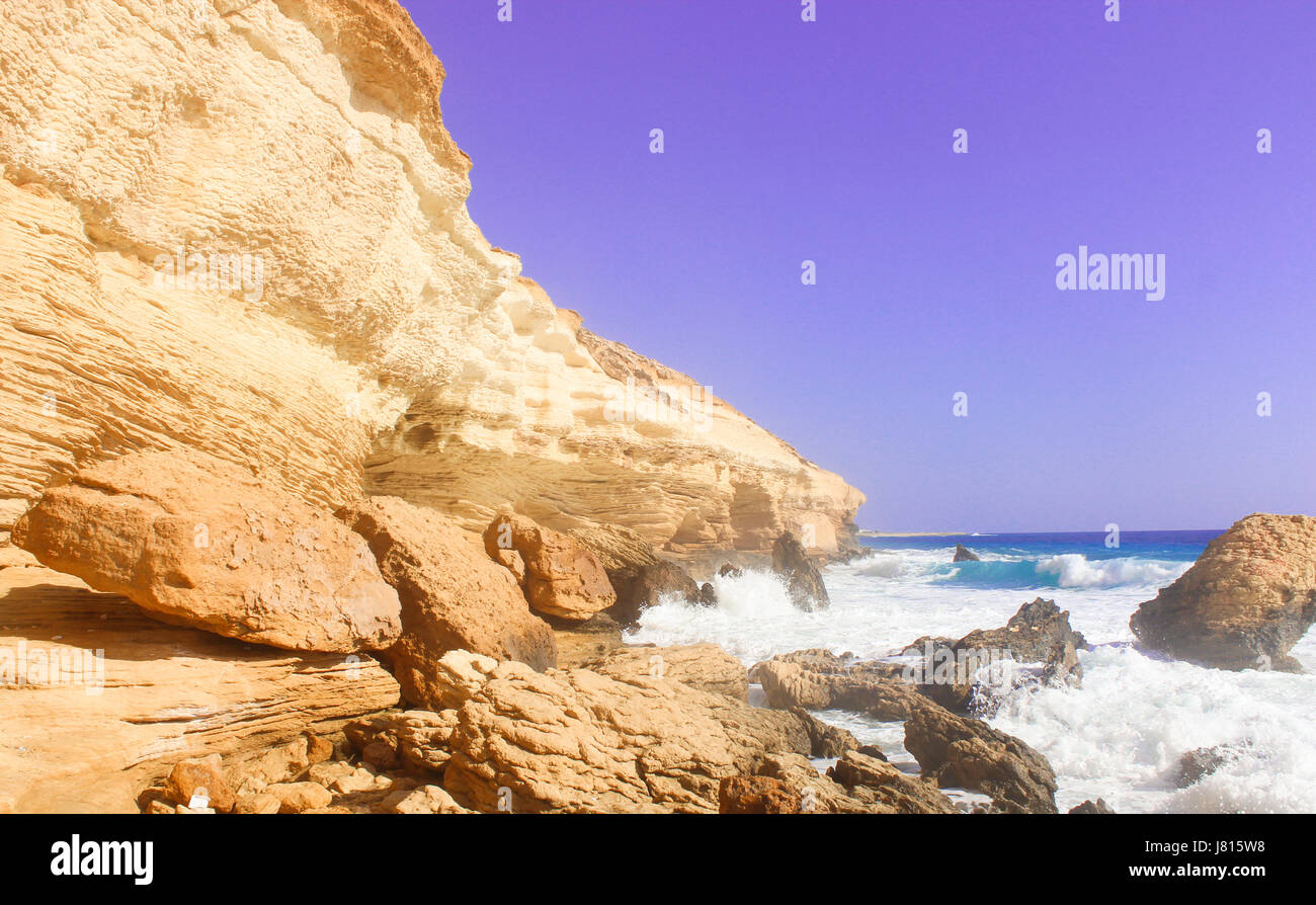 Seashore Waves and Mountain under the Sunshine in Matrouh, Egypt / View ...