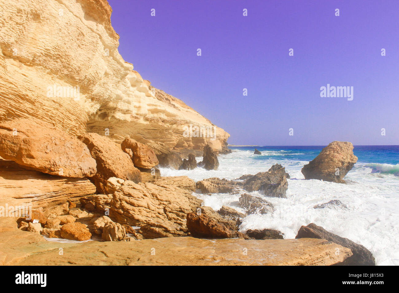 Seashore Waves and Mountain under the Sunshine in Matrouh, Egypt / View ...