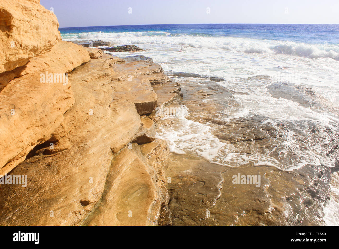 Seashore Waves and Mountain under the Sunshine in Matrouh, Egypt / View ...