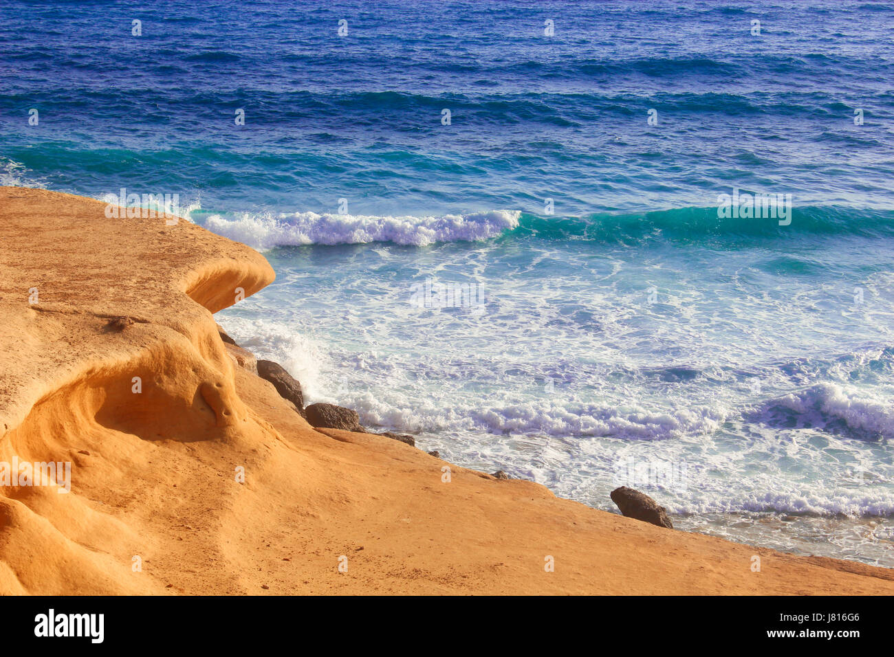 Seashore Waves and Mountain under the Sunshine in Matrouh, Egypt / View ...