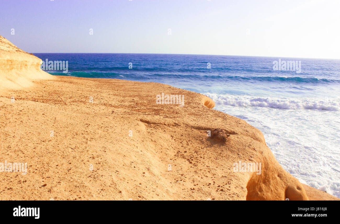 Seashore Waves and Mountain under the Sunshine in Matrouh, Egypt / View ...