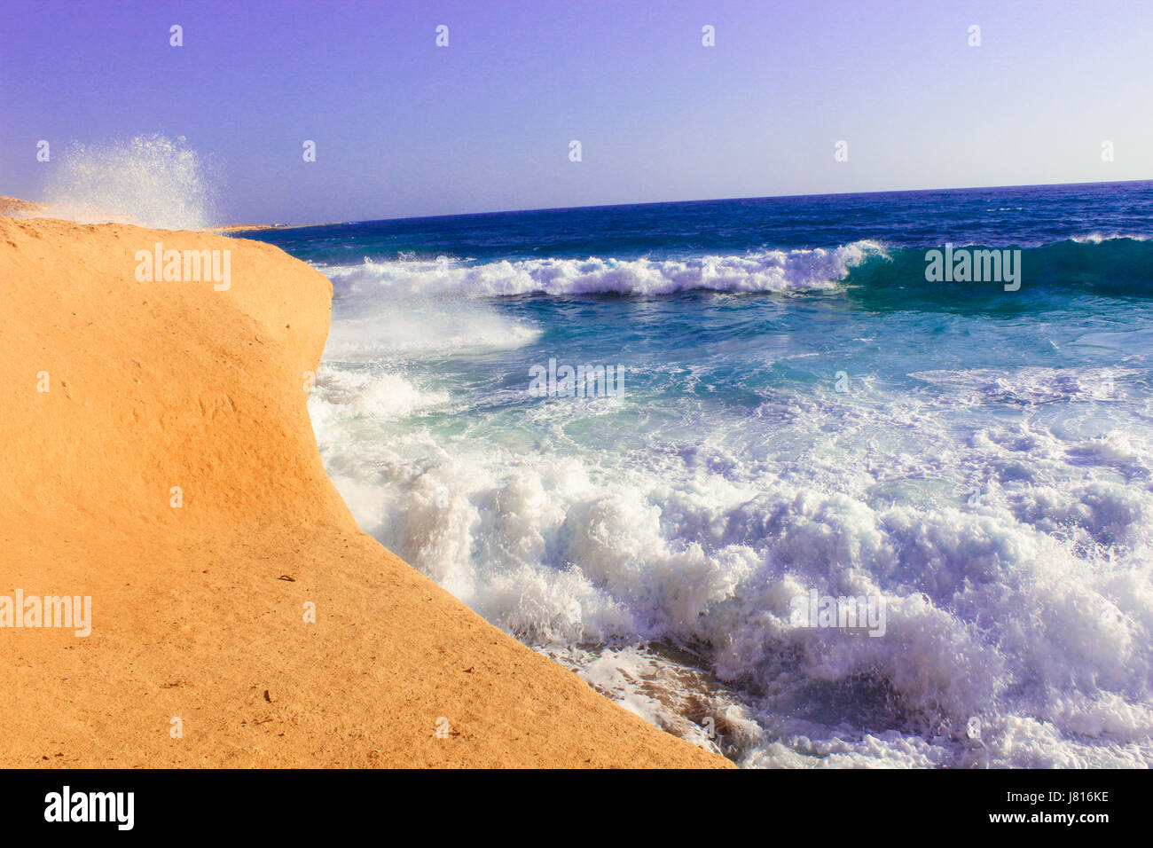 Seashore Waves and Mountain under the Sunshine in Matrouh, Egypt / View ...